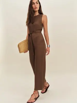 REFORMATION Naomi Linen Jumpsuit - Brown