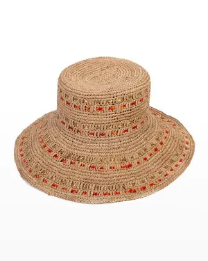 RAFFAELLO BETTINI Wide-brim Woven Straw Bucket Hat - Natural Orange