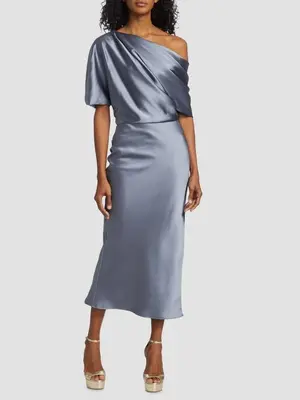 Amsale Draped Satin Pencil Midi-dress - Slate