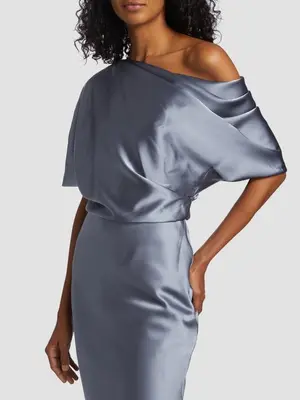 Amsale Draped Satin Pencil Midi-dress - Slate