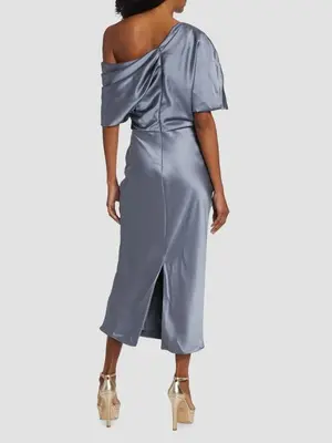 Amsale Draped Satin Pencil Midi-dress - Slate