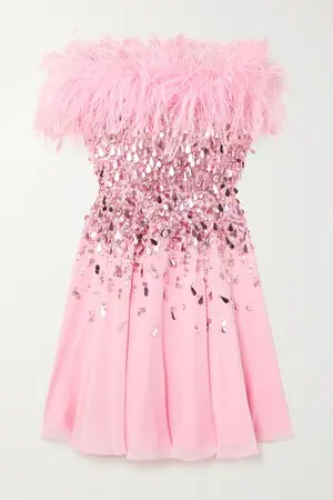 Jenny Packham Pearl Feather-trimmed Embellished Silk-chiffon Mini Dress