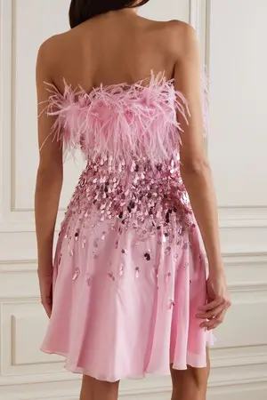 Jenny Packham Pearl Feather-trimmed Embellished Silk-chiffon Mini Dress