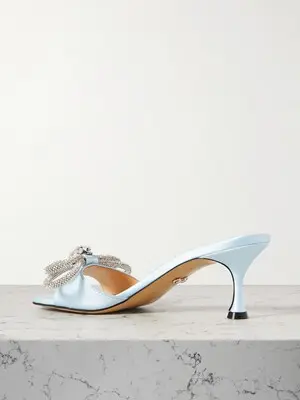 Mach & Mach Double Bow Crystal-embellished Satin Mules