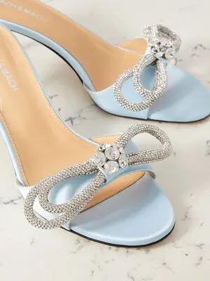 Mach & Mach Double Bow Crystal-embellished Satin Mules
