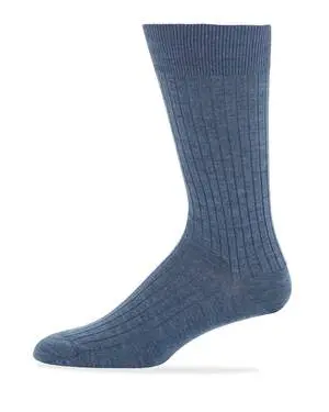 Marcoliani Ribbed Wool Dress Socks Blue