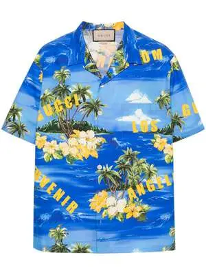 Gucci Palm Tree-print Bowling Shirt - Blue