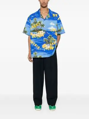 Gucci Palm Tree-print Bowling Shirt - Blue