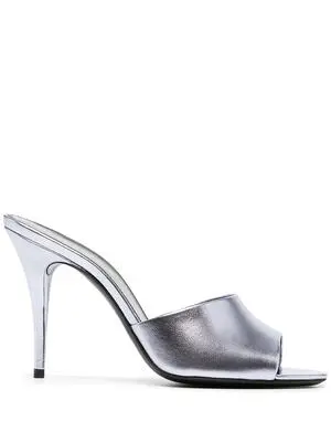 Saint Laurent Metallic Silver Leather High Heel Slip-on Sandals
