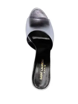 Saint Laurent Metallic Silver Leather High Heel Slip-on Sandals