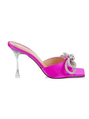 Mach & Mach Women's Double Bow Silk Mules - Fuchsia  - Fuchsia