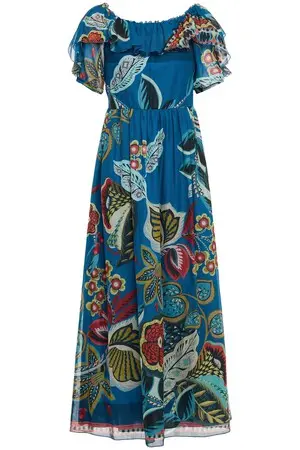 Red Valentino Off-the-shoulder Printed Maxi Dress - Petrol