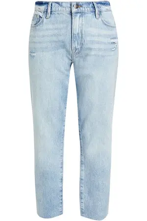 FRAME Le Garcon Cropped Distressed Midrise Straightleg Jeans - Light Denim