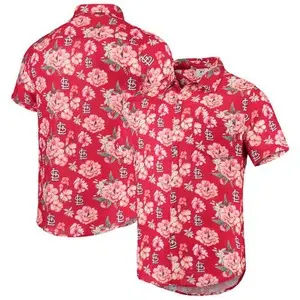 FOCO St. Louis Cardinals Floral Linen Button-up Shirt - Red