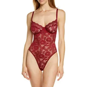 COQUETTE Floral Lace Underwire Teddy - Ruby