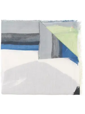 Faliero Sarti Abstract-print Frayed-edge Scarf - Neutrals