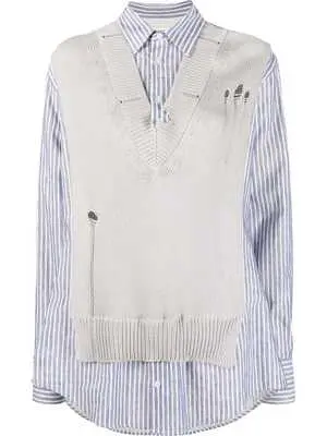 MAISON MARGIELA Layered Knit-detail Shirt - Blue