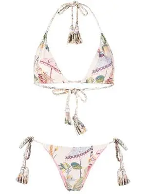 Red Valentino Jungle-print Halterneck Bikini - Neutrals