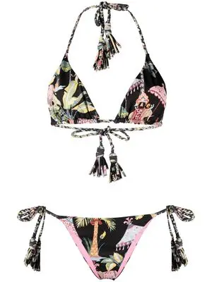 Red Valentino Jungle-print Halterneck Bikini - Black