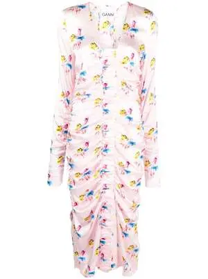 GANNI Draped Satin Dress - Pink