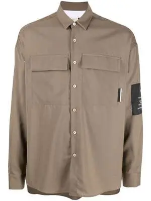 LOW BRAND Logo-patch Sleeve Detail Shirt - Green