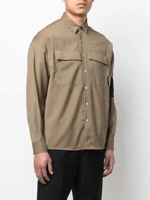 LOW BRAND Logo-patch Sleeve Detail Shirt - Green