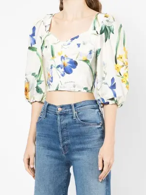 Dolce & Gabbana Floral Print Sweetheart Neck Cropped Blouse