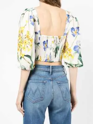 Dolce & Gabbana Floral Print Sweetheart Neck Cropped Blouse