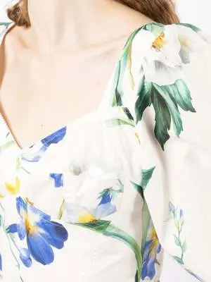Dolce & Gabbana Floral Print Sweetheart Neck Cropped Blouse