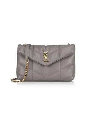 Saint Laurent Women's Padded Leather Shoulder Bag - Green - Fog