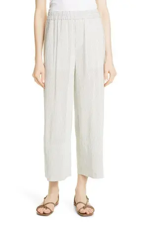Vince Stripe Linen Blend Crop Pull-on Pants