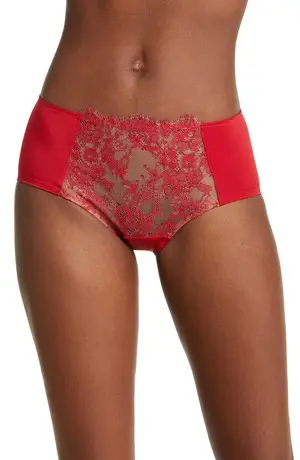 SKARLETT BLUE Entice Lace Trim Briefs Lipstick Red/ Nylon