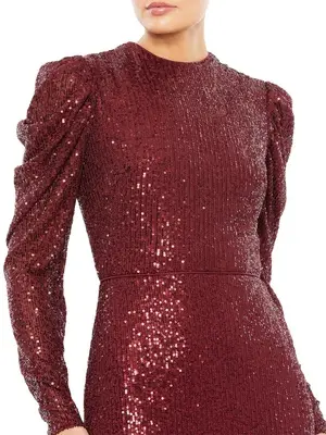 Mac Duggal Sequined Puff-sleeve Sheath Gown