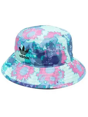 Adidas Floral-print Trefoil Bucket Hat - Blue