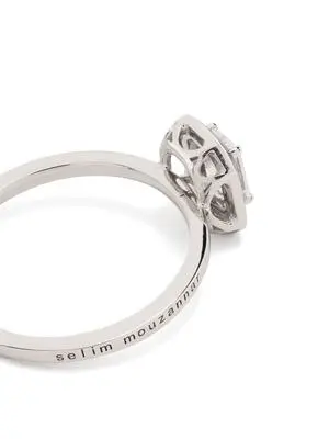 SELIM MOUZANNAR 18kt White Gold Diamond And Enamel Ring - Silver