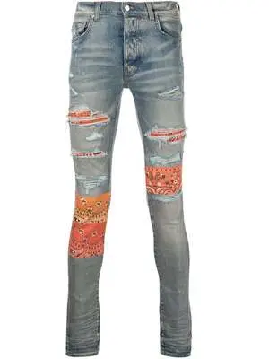 Amiri Bandana Artpatch Skinny Jeans - Blue