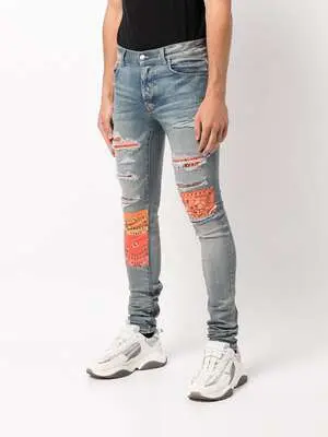 Amiri Bandana Artpatch Skinny Jeans - Blue