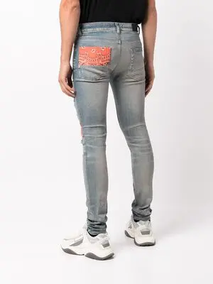 Amiri Bandana Artpatch Skinny Jeans - Blue