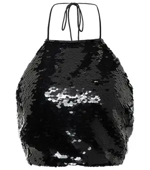 Magda Butrym Sequined Halterneck Crop Top - Black