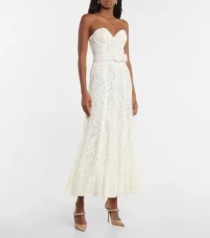 Costarellos Sharie Belted Lace Maxi Dress