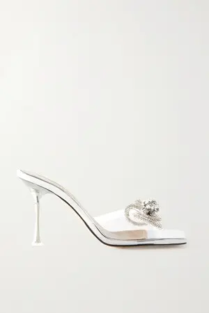 Mach & Mach Double Bow Crystal-embellished Mules - Neutrals