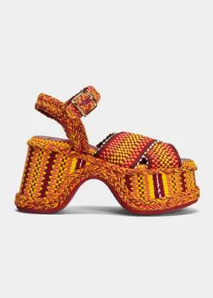 Chloé Meril Woven Cotton Ankle-Strap Sandals - Sunset Orange