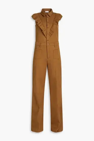 Red Valentino Ruffled Cotton And Wool-blend Twill Flared Jumpsuit - Light Brown