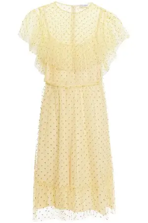 Red Valentino Ruffled Glittered Tulle Dress - Pastel Yellow
