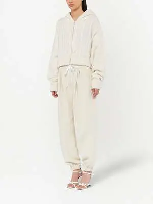Miu Miu Embroidered-Logo Cable-Knit Hoodie - White | Editorialist