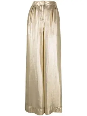 Alberta Ferretti Metallic-finish Wide-leg Trousers - Neutrals
