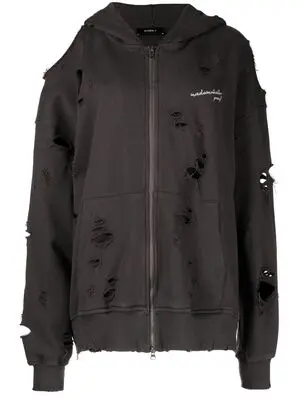 Goen.j Embroidered Distressed Hoodie