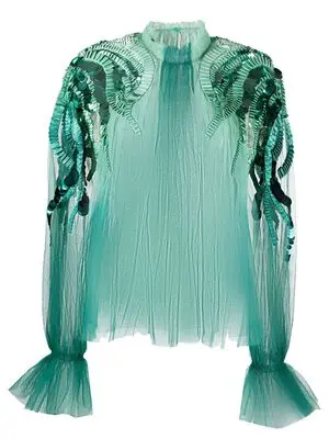 Alberta Ferretti Sequin Embellished Tulle Blouse