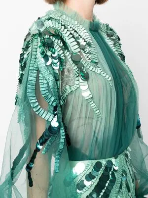Alberta Ferretti Sequin Embellished Tulle Blouse
