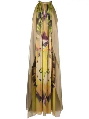 Alberta Ferretti Graphic-print Silk Gown - Green